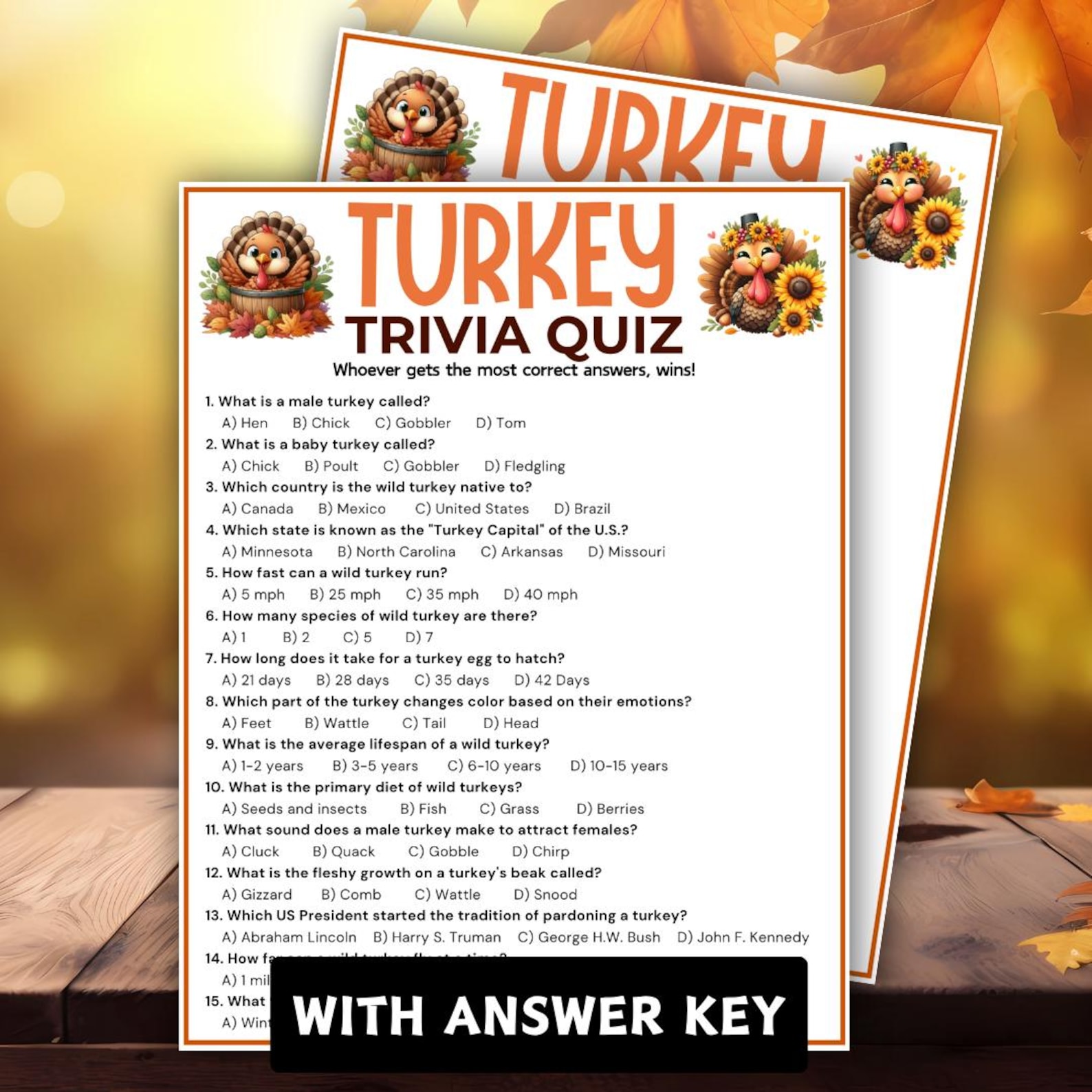 Turkey Trivia Game, Printable Thanksgiving Party Game, Fall Trivia Quiz ...