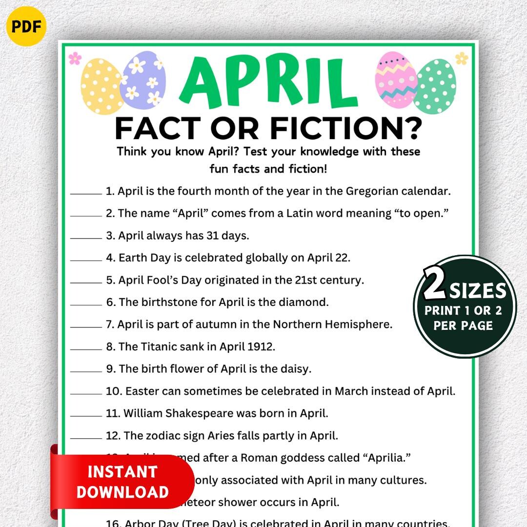April Fact or Fiction Game, Easter Party Game, Spring Season Games ...