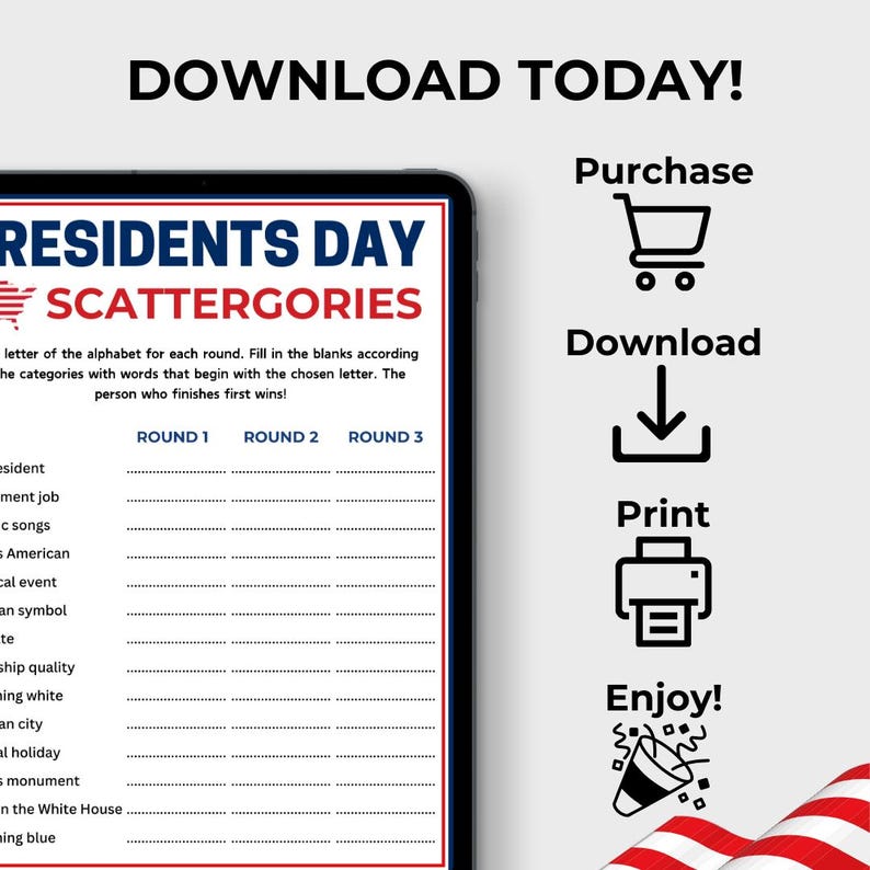 Presidents Day Scattergories Games Bundle, Printable Patriotic Game ...