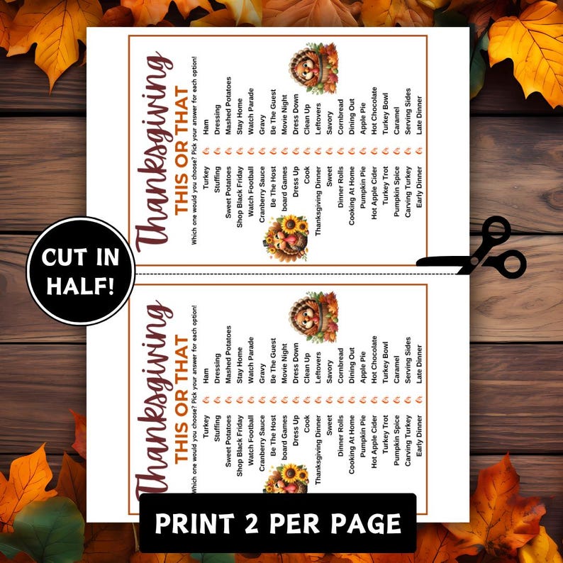 Thanksgiving This or That Game, Printable Thanksgiving Game, Fall ...