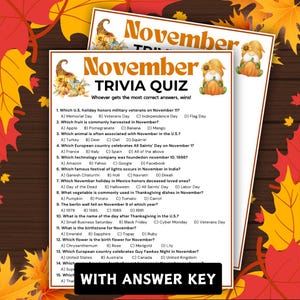 November Trivia Game, Month Trivia Game, Autumn Trivia Quiz, Fall Party ...