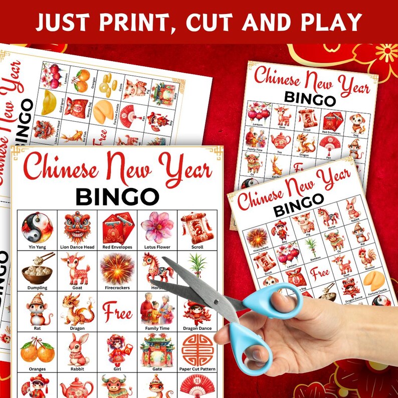Chinese New Year Bingo, 30 Lunar New Year Bingo Cards, Printable Party ...