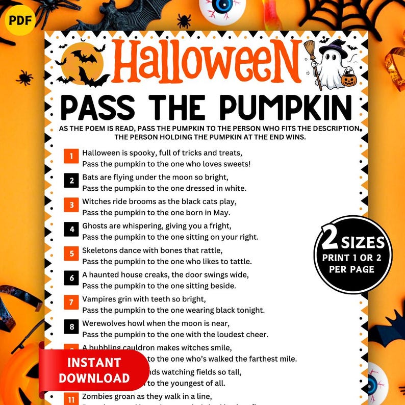 Pass the Pumpkin Game, Printable Halloween Party Activity for Kids ...