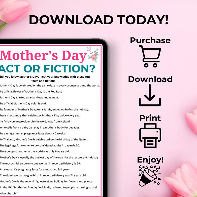 Mother's Day Fact or Fiction Game, Printable Mothers Day Party Games ...