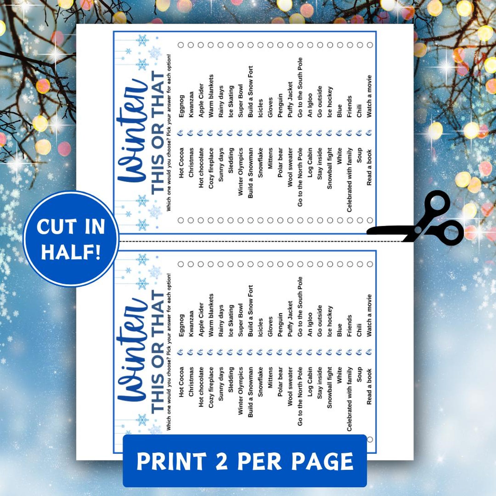 Winter This or That Game, Would You Rather, Printable Winter Games for ...