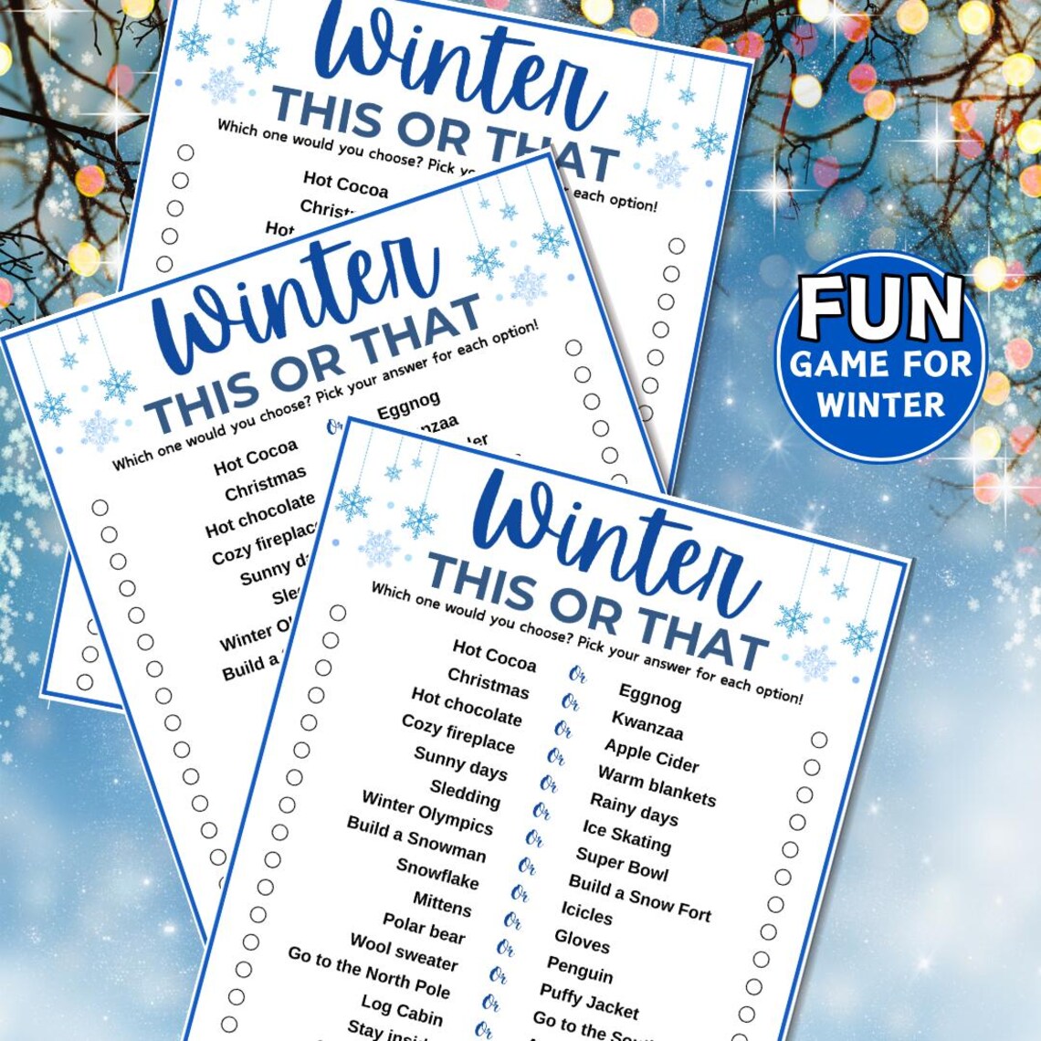 Winter This or That Game, Would You Rather, Printable Winter Games for ...