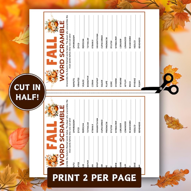Fall Word Scramble Game, Printable Autumn Game, Fun Activity Word Games ...