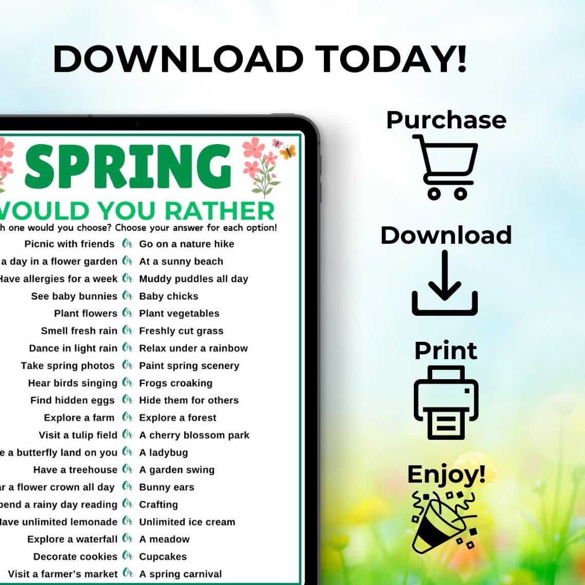 Spring Would You Rather Game, Printable Spring Game for Kids & Adults ...