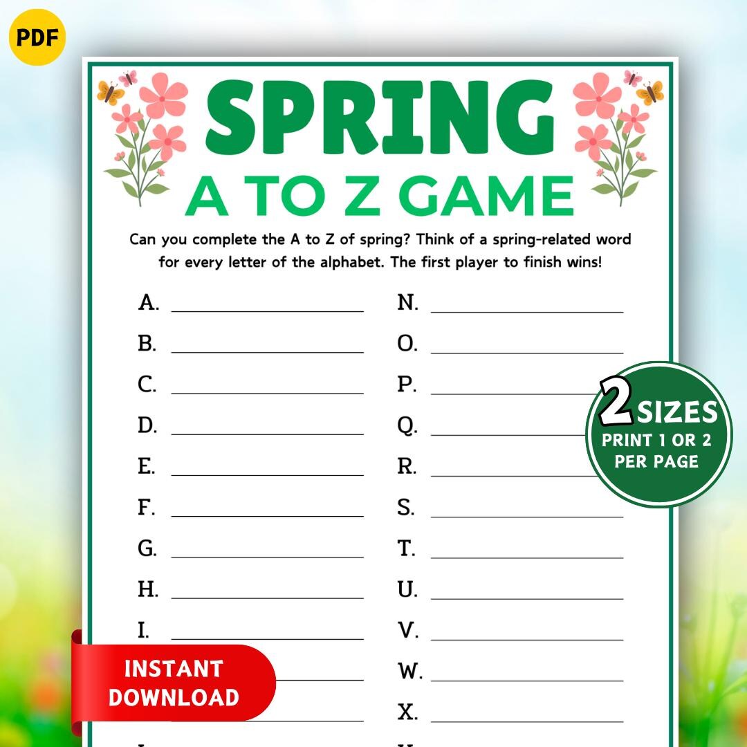Printable Spring A to Z Game, A-Z Race Game, Spring Party Game, ABC ...