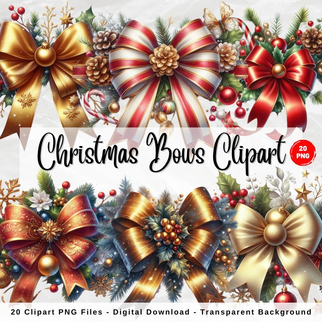 Watercolor Christmas Bows Clipart Bundle, Winter Bow Graphics ...