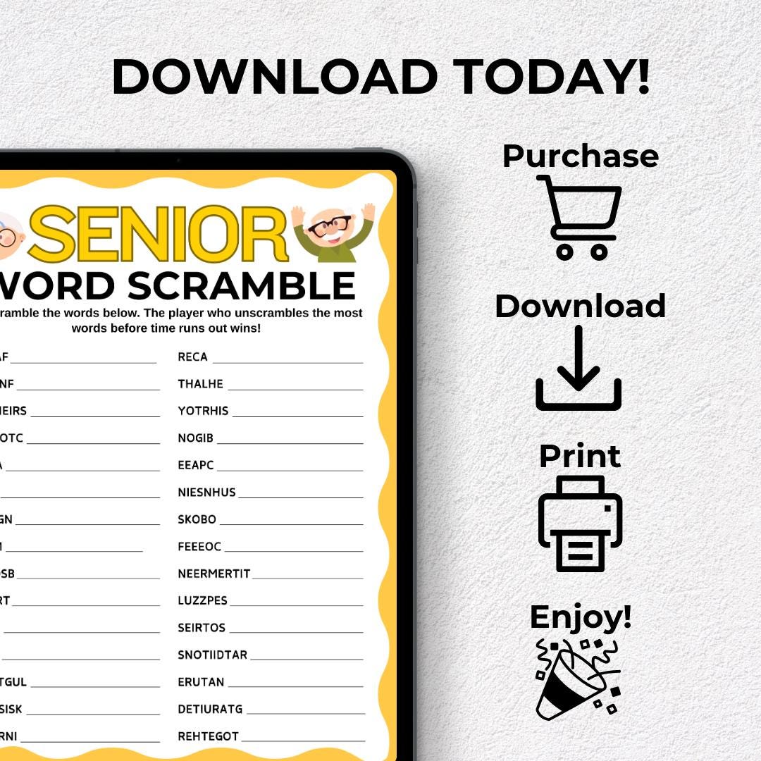 Senior Word Scramble Game, Printable Games for Senior Citizens, Elderly ...