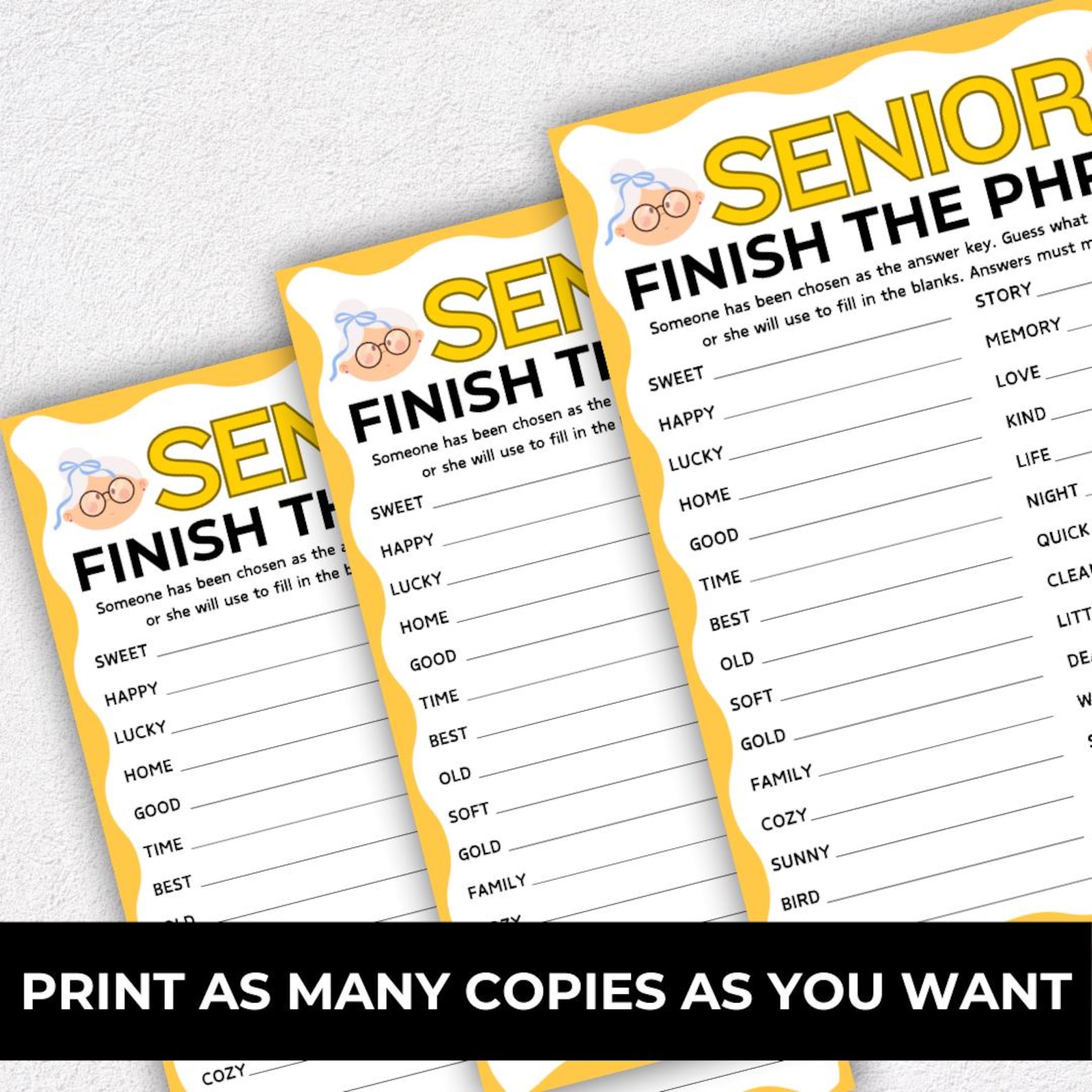 Senior Finish the Phrase Game, Games for Senior Citizens, Seniors ...