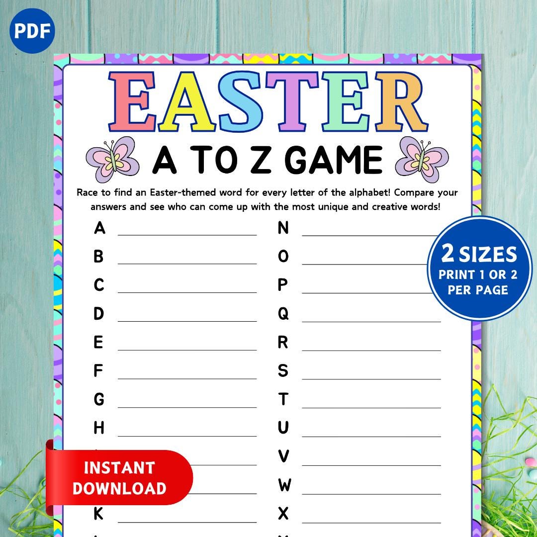 Printable Easter A to Z Game, A-Z Race Game, Easter Party Game, ABC ...