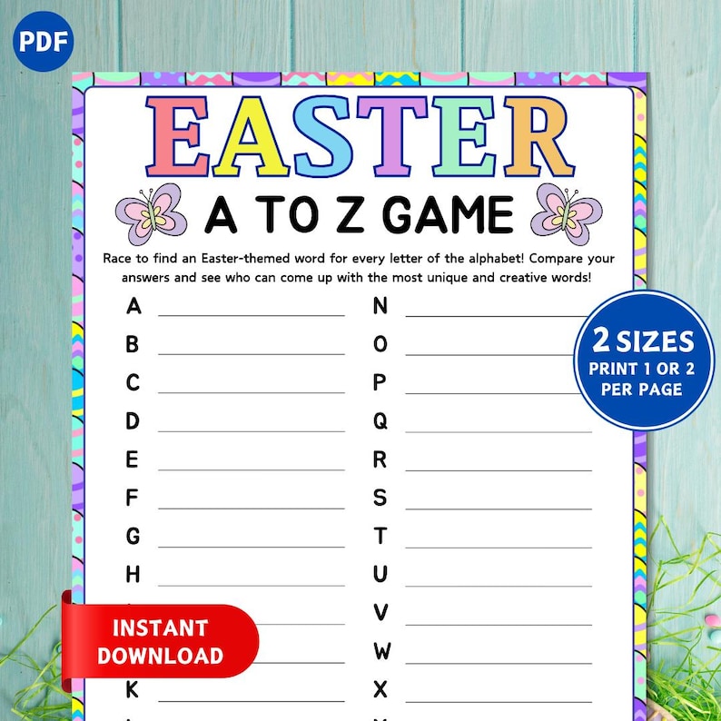 Printable Easter A to Z Game, A-Z Race Game, Easter Party Game, ABC ...