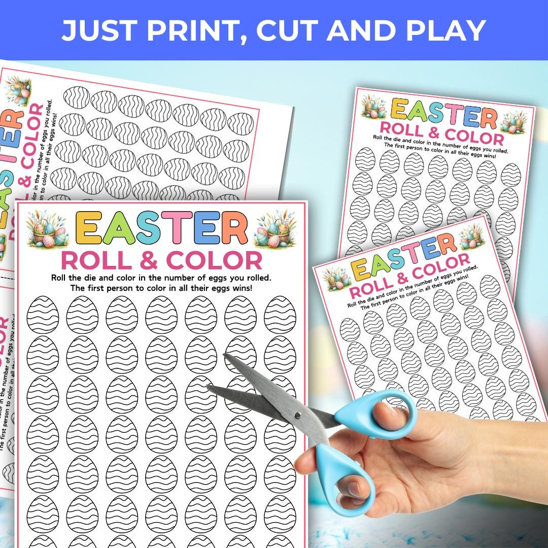 Printable Easter Roll and Color Game, Easter Party Game, Easter Dice ...