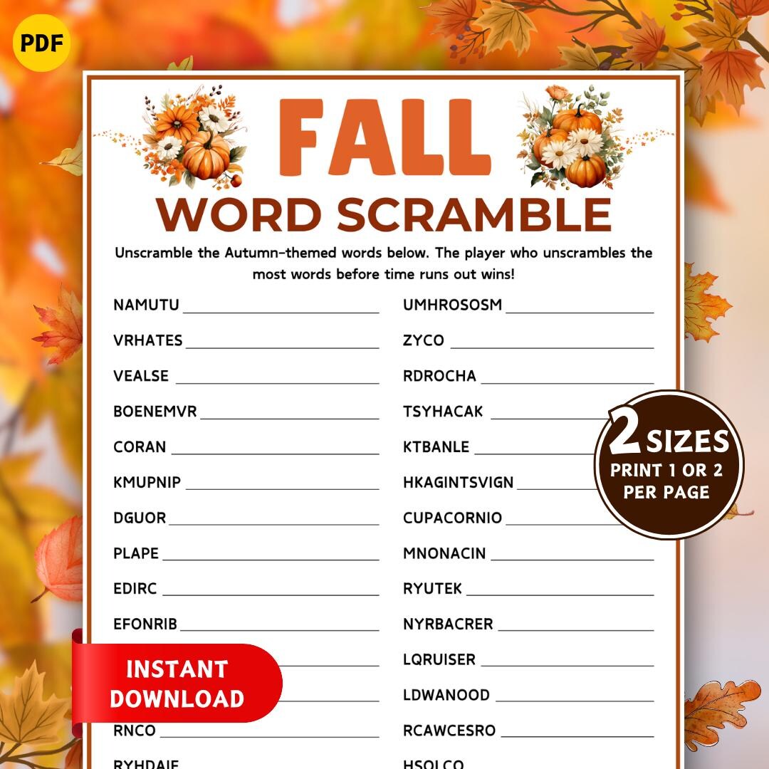 Fall Word Scramble Game, Printable Autumn Game, Fun Activity Word Games ...