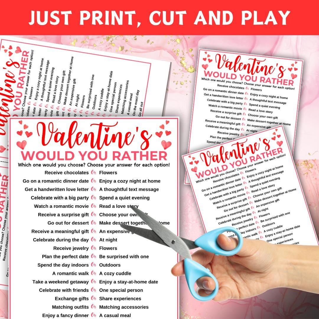 Valentine's Day Would You Rather Game, Printable Valentine's Game ...