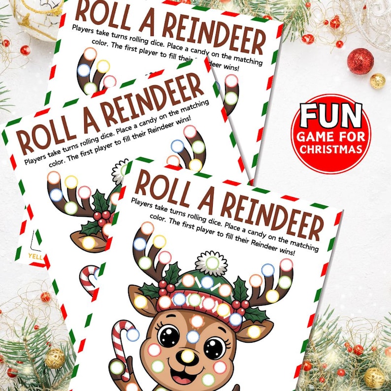 Roll a Reindeer Game, Printable Christmas Game, Christmas Dice Game ...