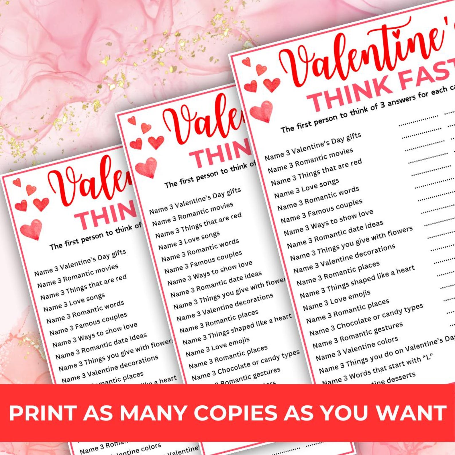 Valentine's Day Think Fast Game! Printable Valentines Games, Valentines ...