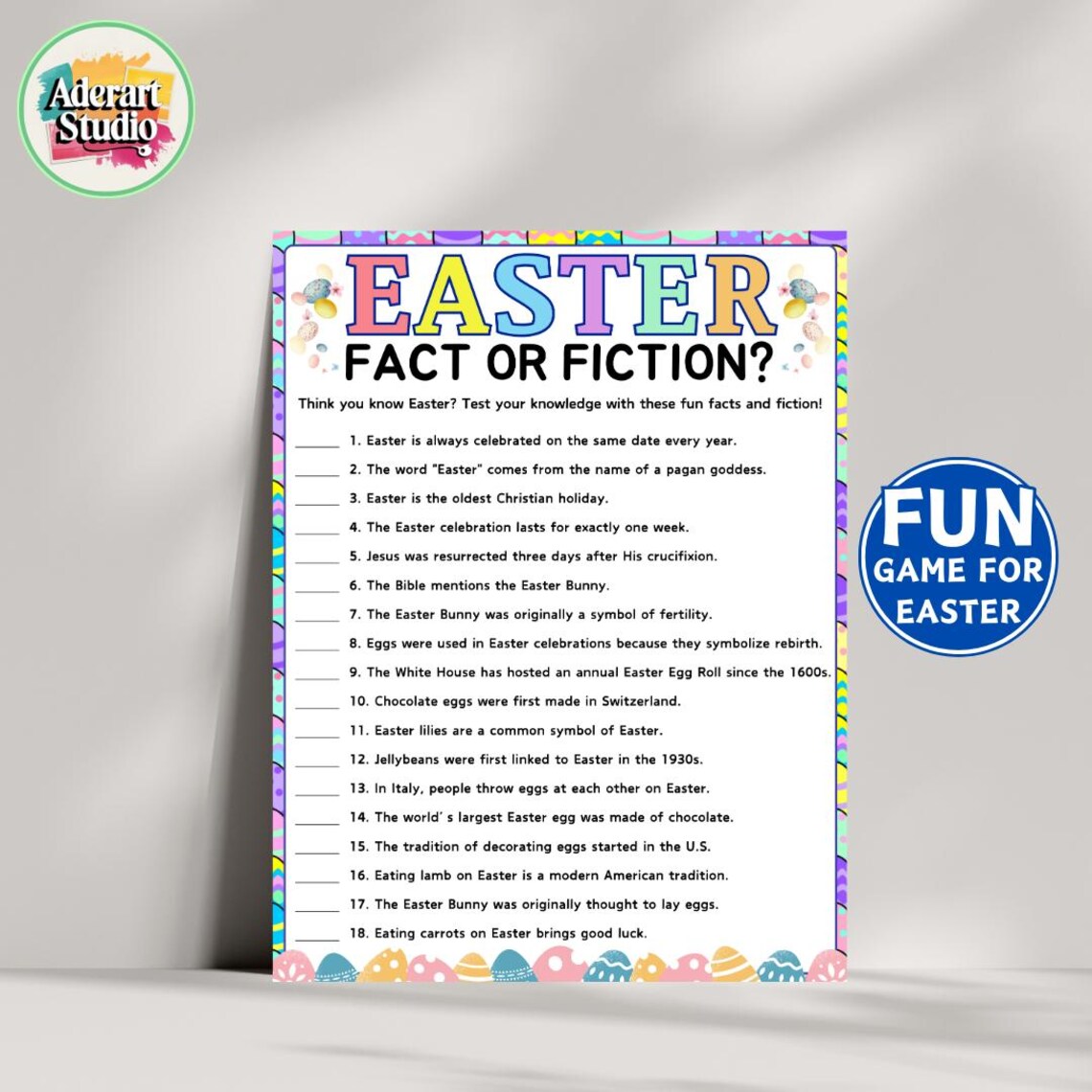 Easter Fact or Fiction Game, Printable Easter Fact Quiz, Easter Trivia ...