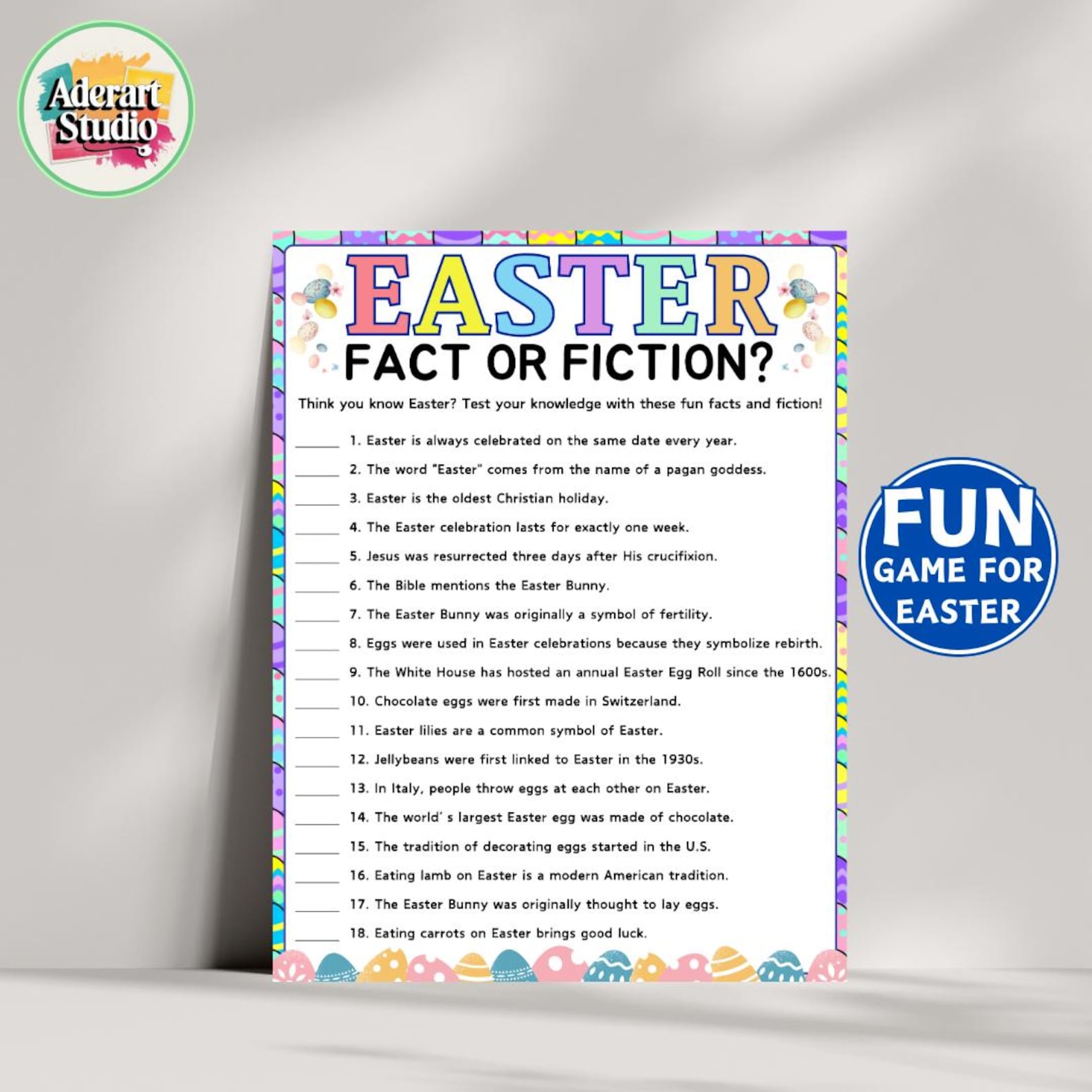 Easter Fact or Fiction Game, Printable Easter Fact Quiz, Easter Trivia ...