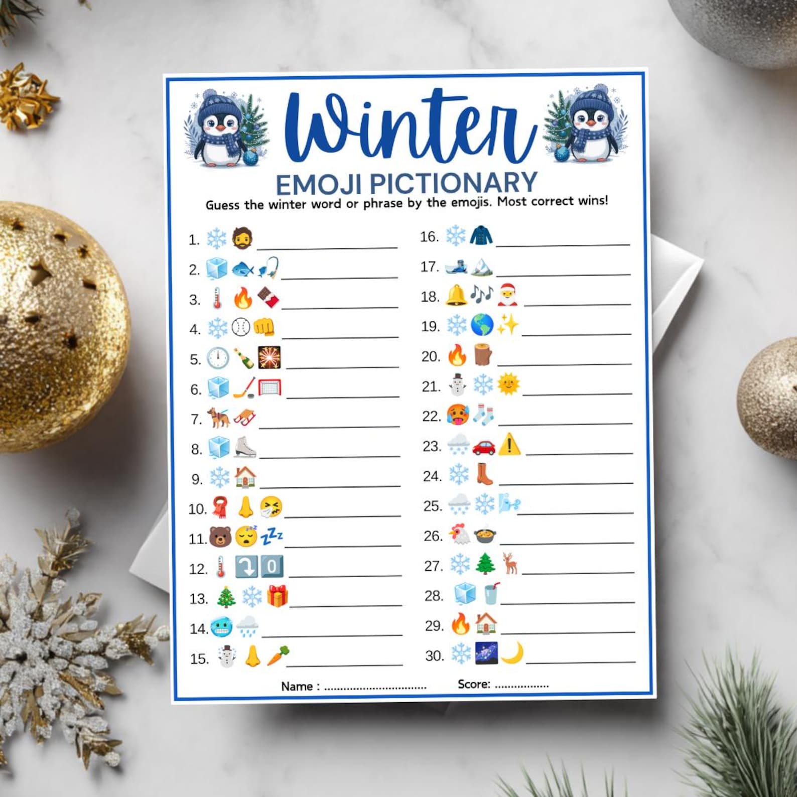 Winter Emoji Game, Winter Emoji Pictionary, Trivia Game, Winter Emoji ...