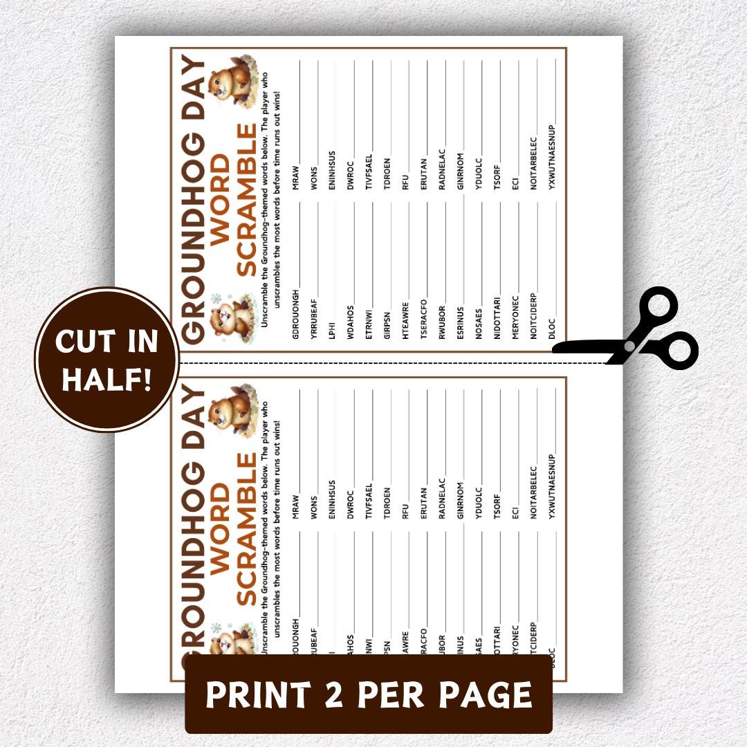 Groundhog Day Word Scramble Game, Printable Groundhog Activity, Word ...