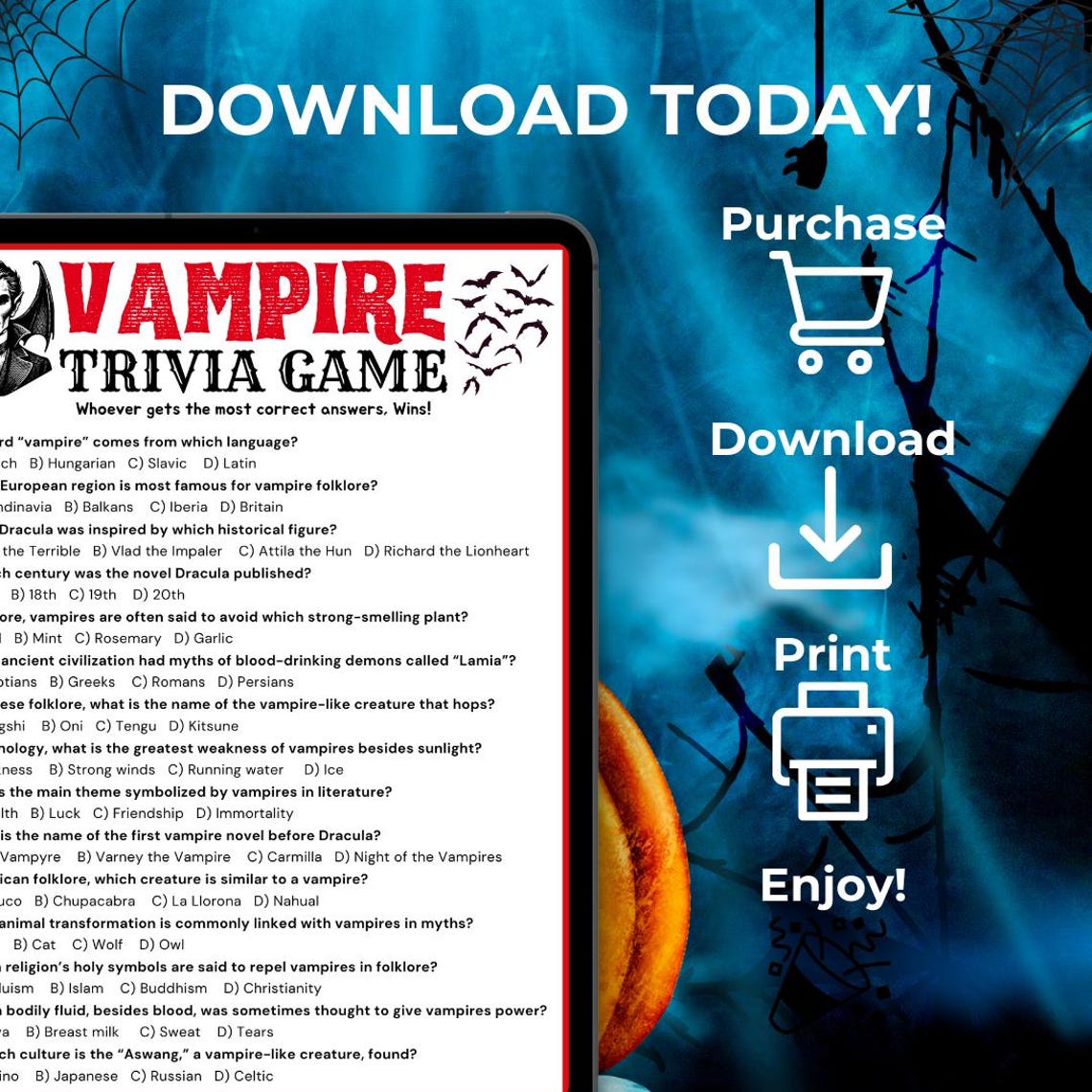 Vampire Trivia Game, Vampire Quiz, Halloween Trivia Game, Spooky Game ...