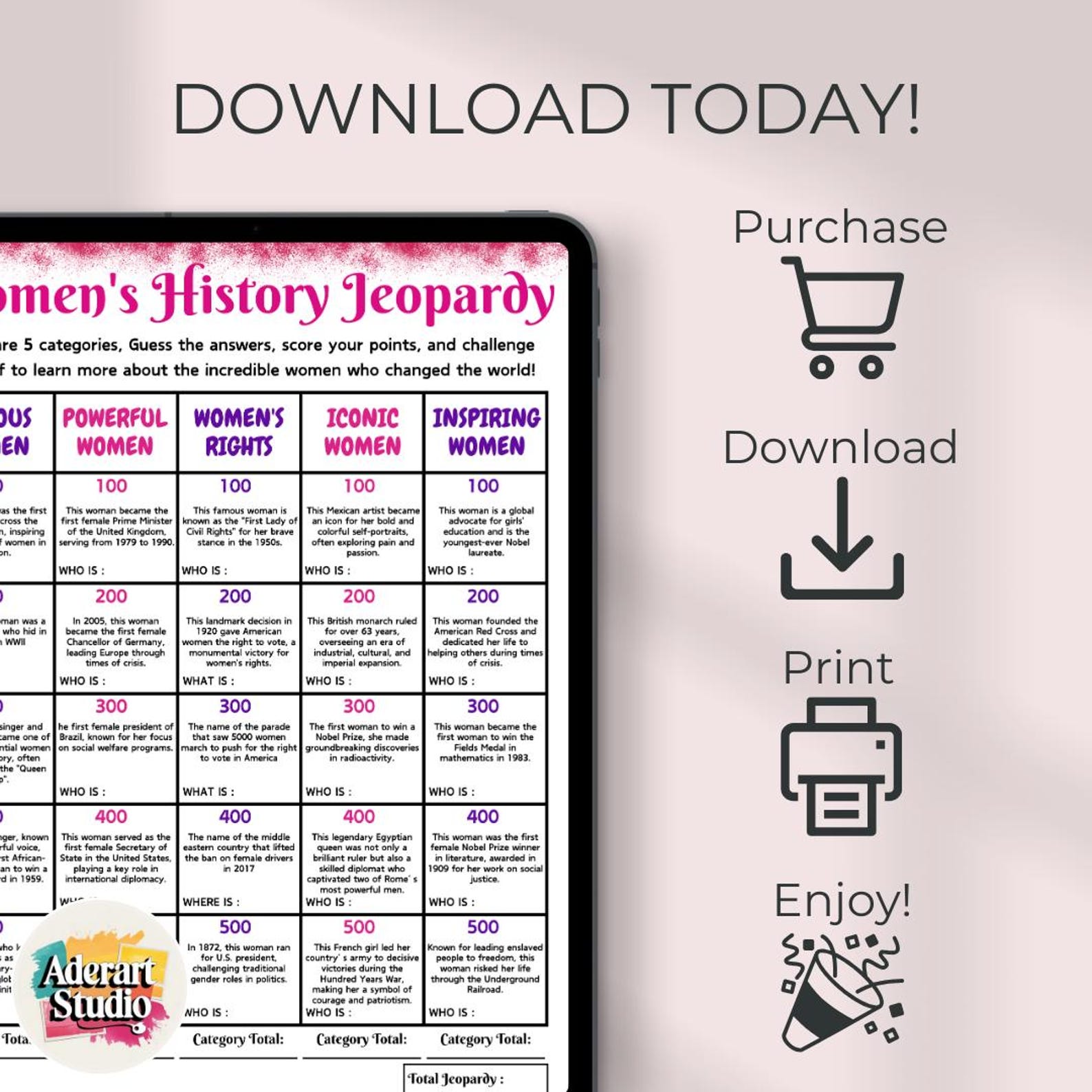 Women's History Jeopardy Game, Women's History Trivia Game, Women's Day ...