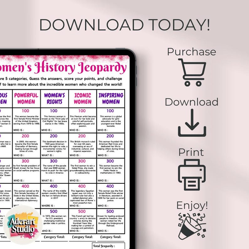 Women's History Jeopardy Game, Women's History Trivia Game, Women's Day ...