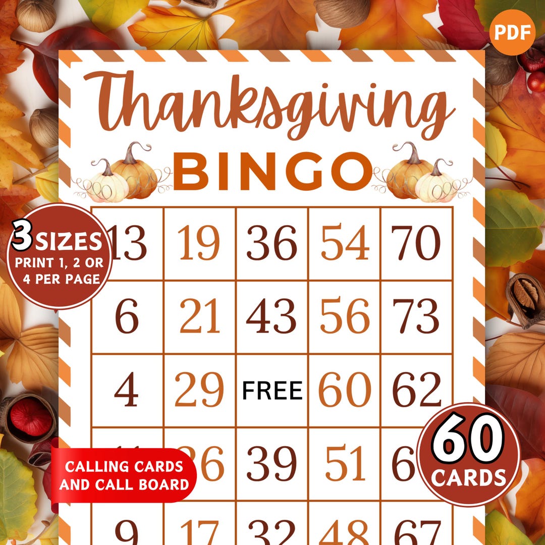 60 Thanksgiving Bingo Cards, Printable Thanksgiving Game, Printable ...