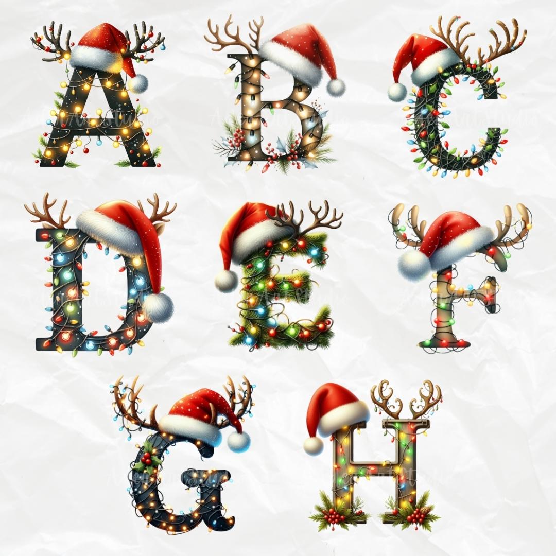 Watercolor Christmas Alphabet Lights Clipart, Festive Holiday Letters ...