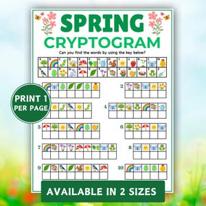 Spring Cryptogram Puzzle, Printable Spring Game for Kids & Adults ...