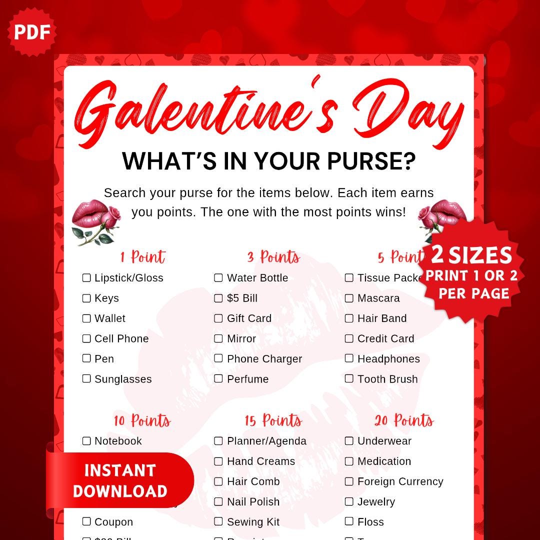 What's in Your Purse Game, Fun Galentine's Day Party Games, What's in ...