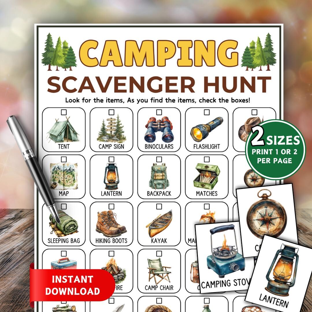 Camping Scavenger Hunt, Printable Scavenger Hunt Game, Outdoor Treasure ...