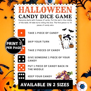 Printable Halloween Candy Dice Game, Pass the Candy Game, Kids Party ...
