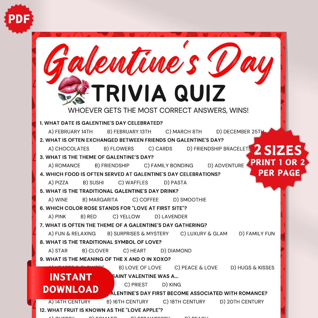 Galentine's Day Trivia Quiz Game, Galentines Day Party Game, Ladies ...