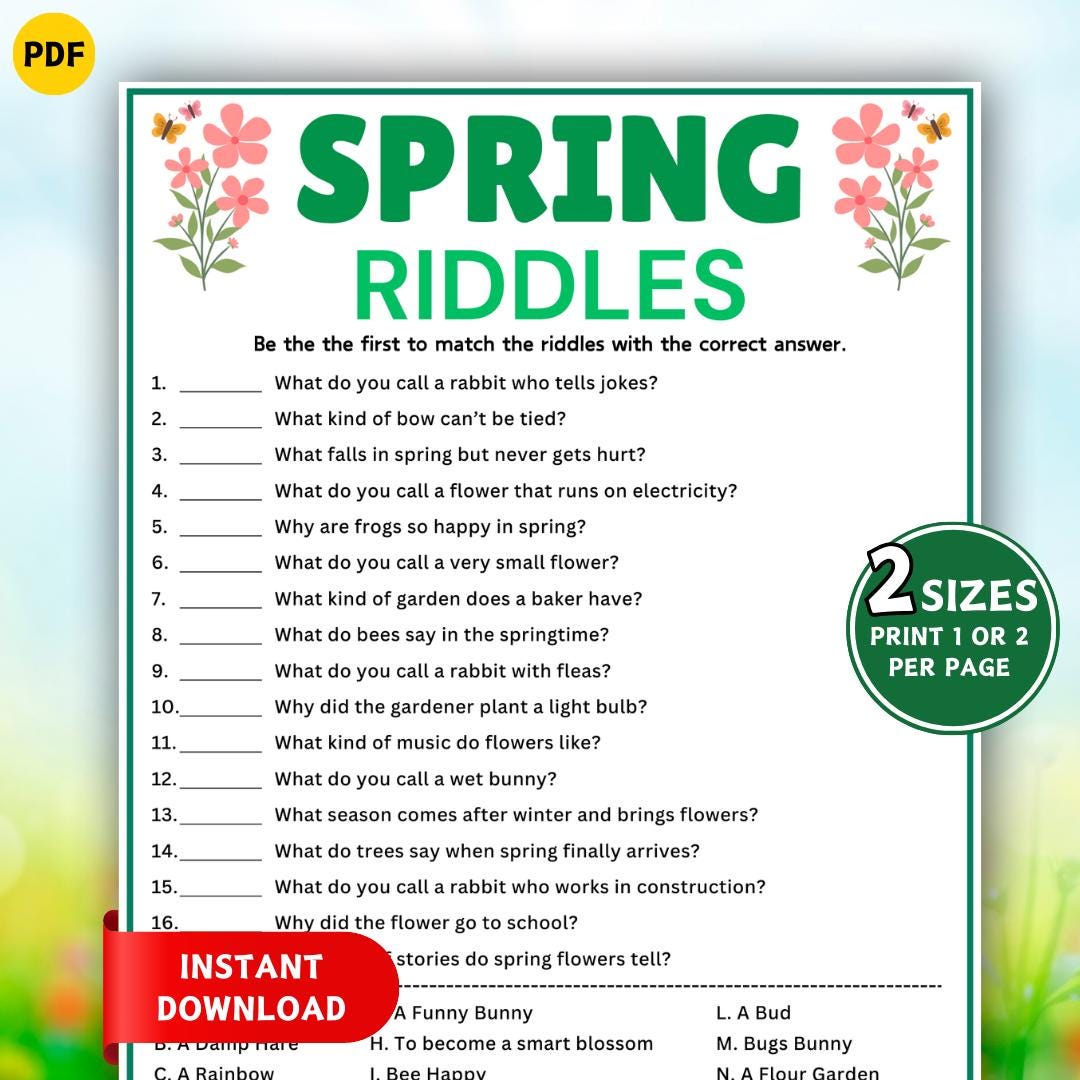 Spring Riddle Game, Printable Spring Trivia Game, Riddle Quiz, Senior ...