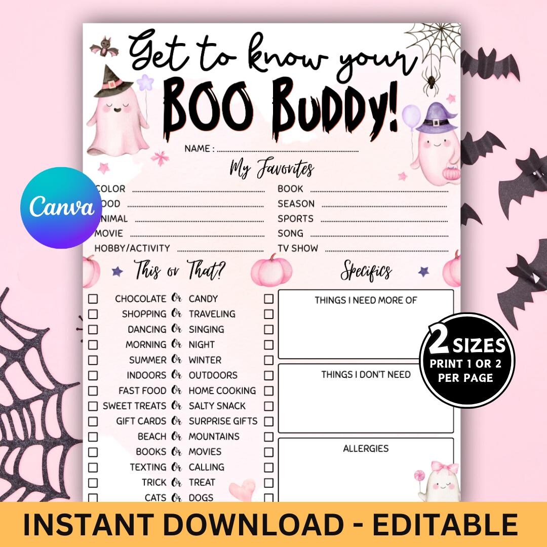 Halloween Boo Buddy Questionnaire, Editable Boo Buddy Canva Template ...