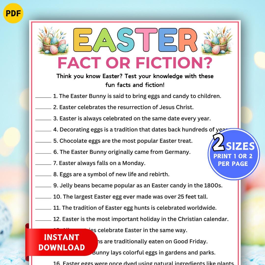 Easter Fact or Fiction Game, Printable Easter Party Game, Easter Facts ...