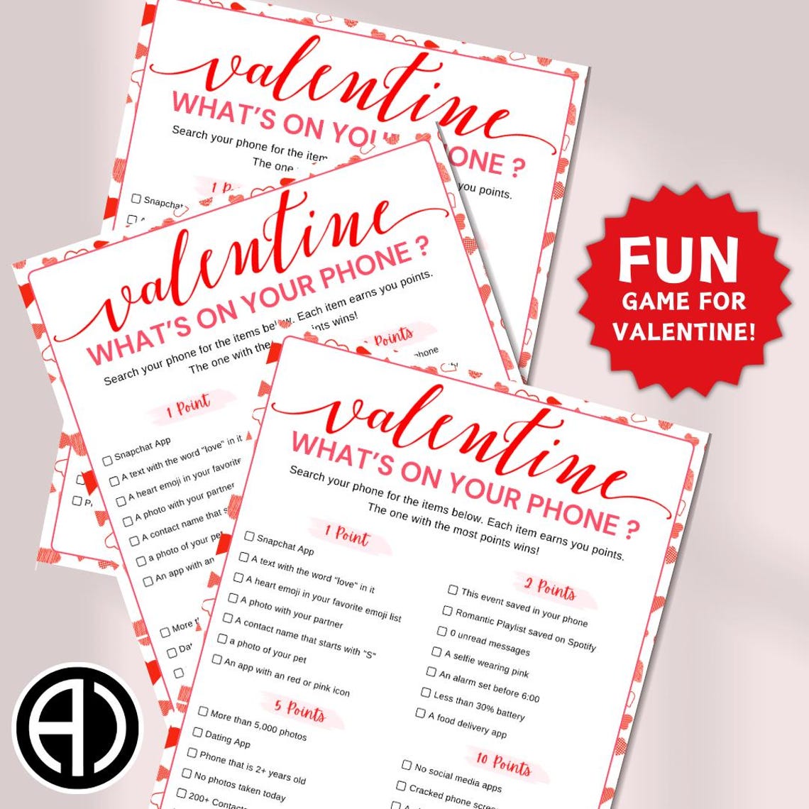 Valentine's Day What's on Your Phone Game, Valentines Printable Games ...
