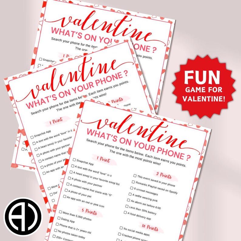 Valentine's Day What's on Your Phone Game, Valentines Printable Games ...