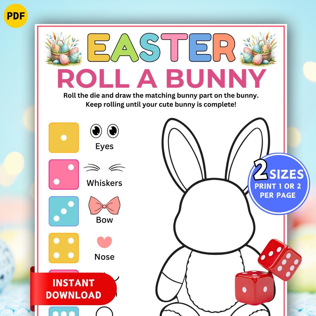 Easter Roll A Bunny Game, Easter Dice Game, Easter Party Games, Easter ...