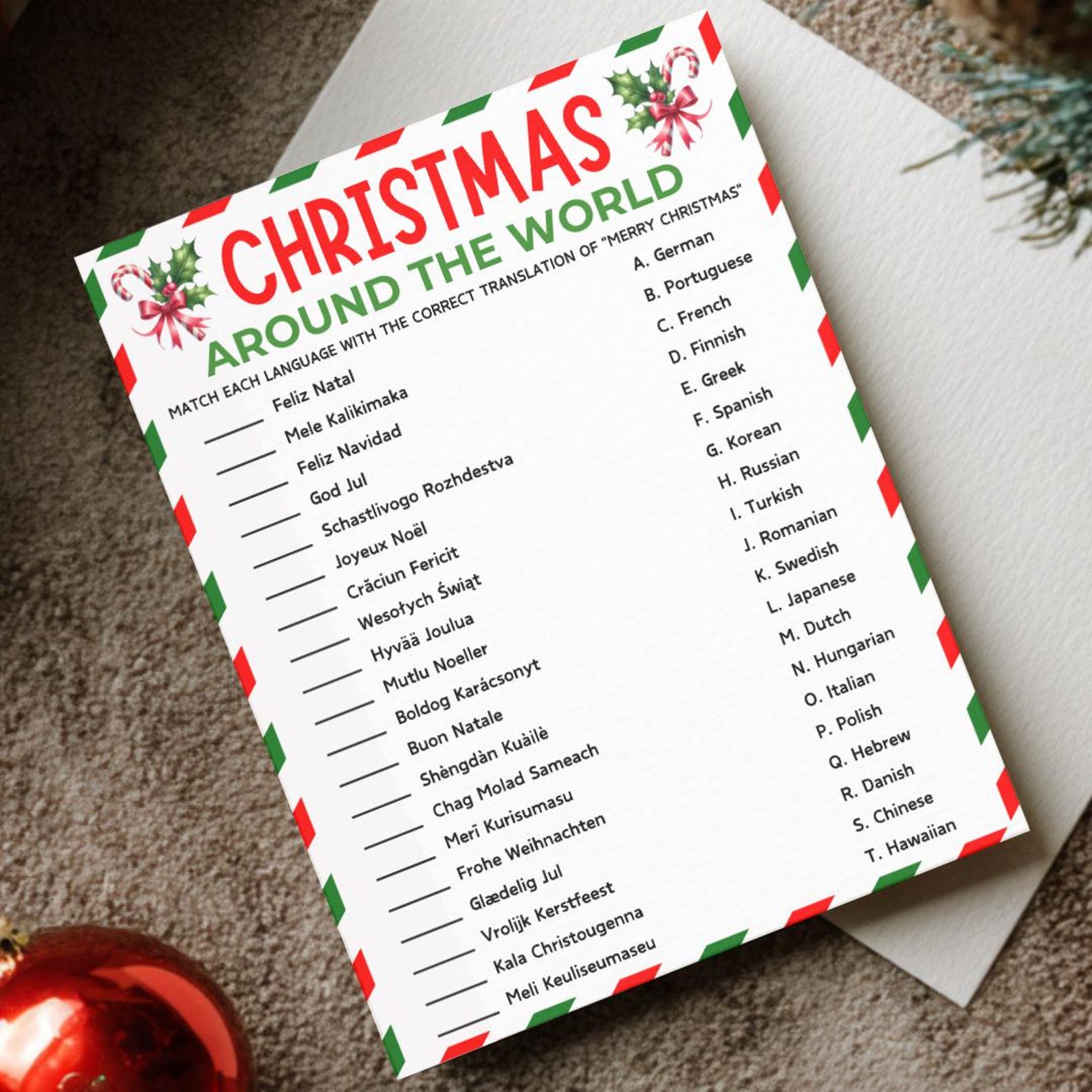 Christmas Around the World Game, Printable Christmas Game, Translate ...