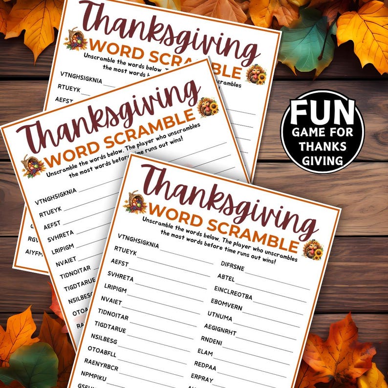 Thanksgiving Word Scramble Game, Printable Thanksgiving Game, Fun ...