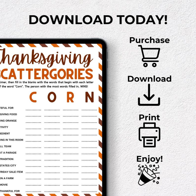 Thanksgiving Scattergories Game, Printable Thanksgiving Games for Kids ...