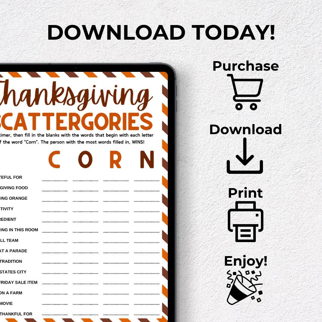 Thanksgiving Scattergories Game, Printable Thanksgiving Games for Kids ...
