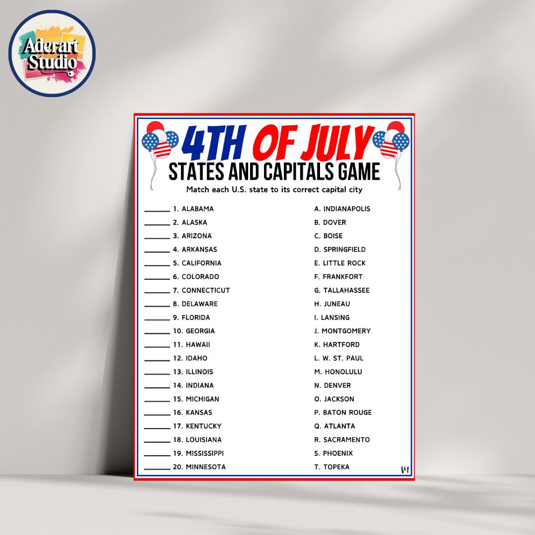 States and Capitals Match up Game, US States Game, American Trivia Game ...