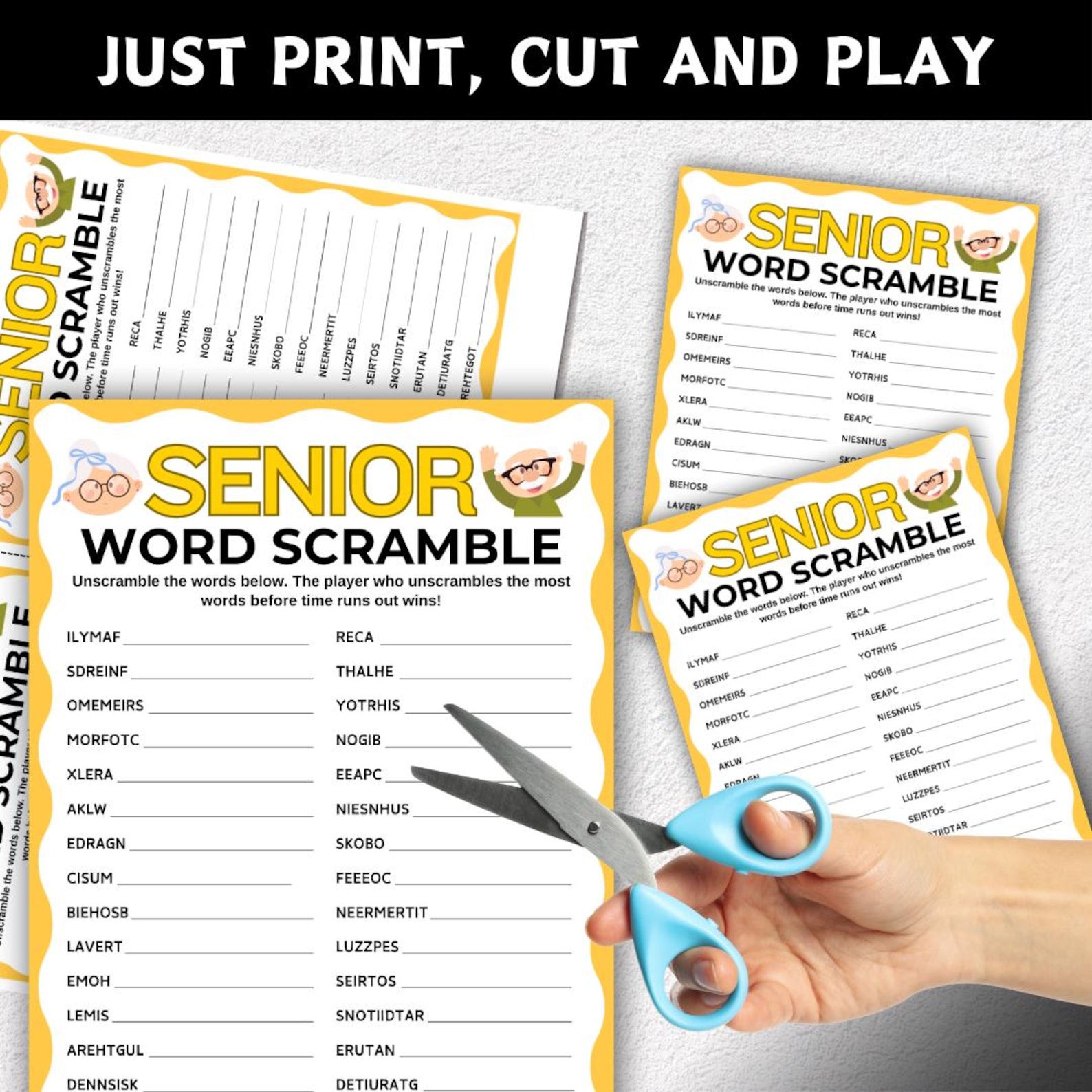 Senior Word Scramble Game, Printable Games for Senior Citizens, Elderly ...