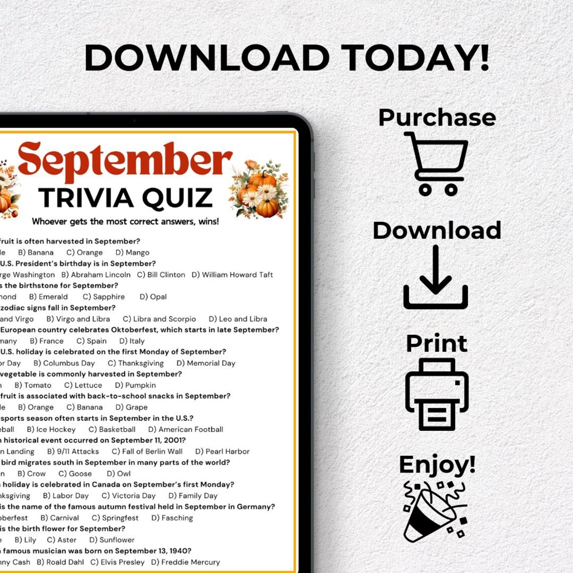 September Trivia Game, Fall Trivia Quiz, Autumn Party Game, Month ...